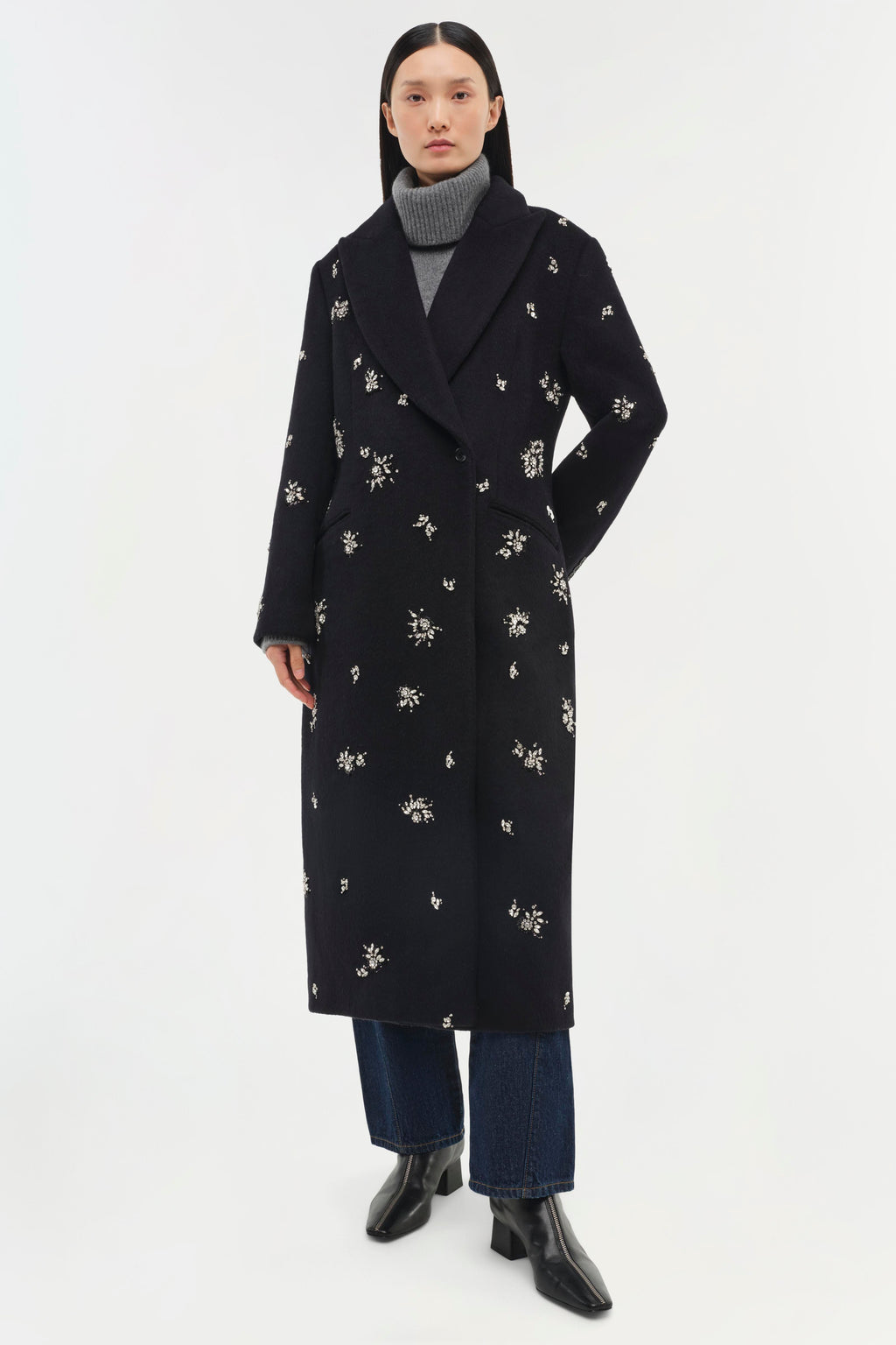 Gianni Embellished Long Coat - Black | SIMKHAI