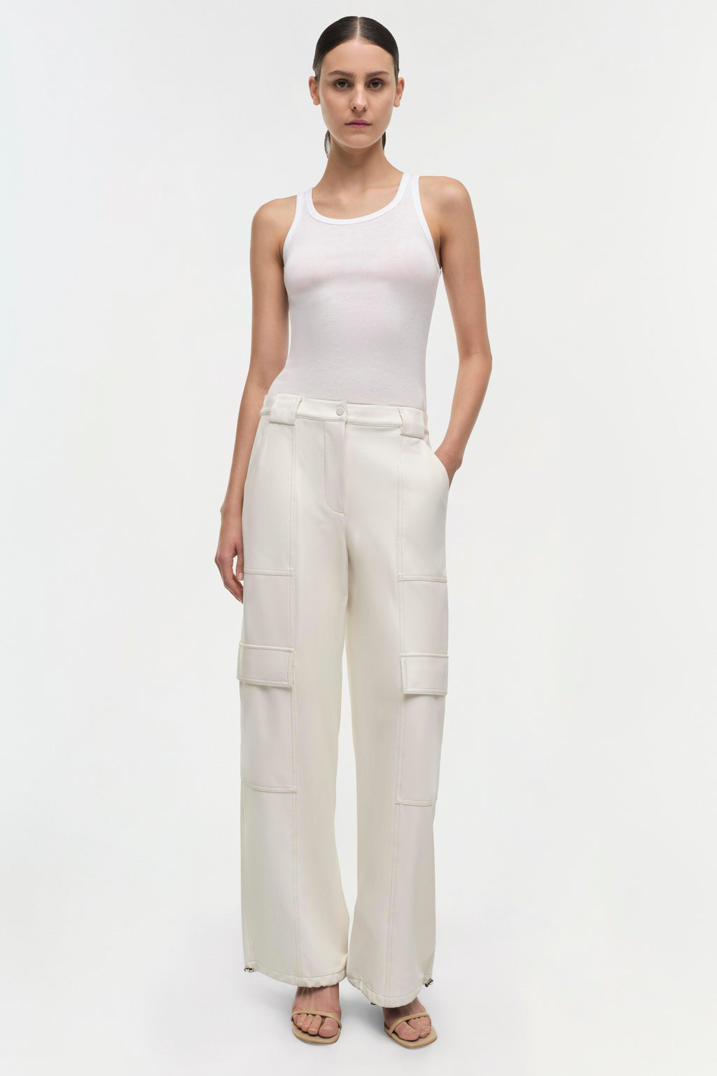Sofia Vegan Leather Wide Leg Cargo Pant - Ivory | SIMKHAI