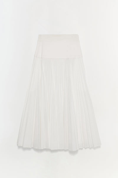 Stella Pleated Skirt With Knit Yoke - White | SIMKHAI Stella Pleated Skirt With Knit Yoke - White | SIMKHAI
